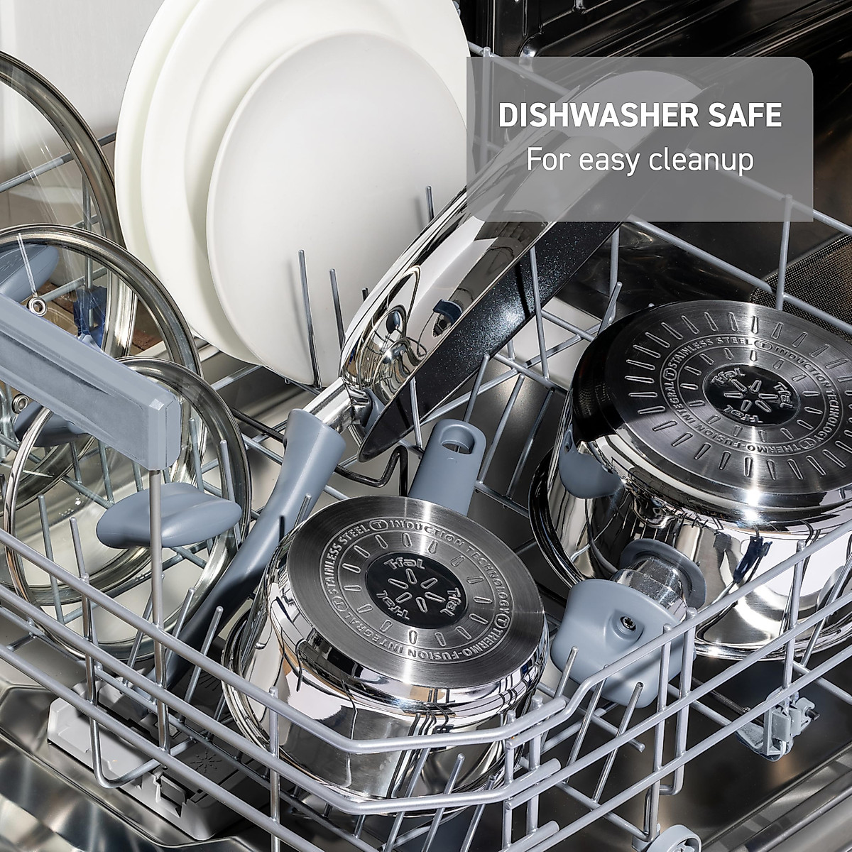 T-fal Essentials Stainless Steel Sauce Pan with Lid 3.2 Quart, All Cooktops Including Induction, Oven Safe 350F, Multipurpose Saucepan, Chef's Classic Pot,Measuring Marks, Dishwasher Safe Silver/Blue