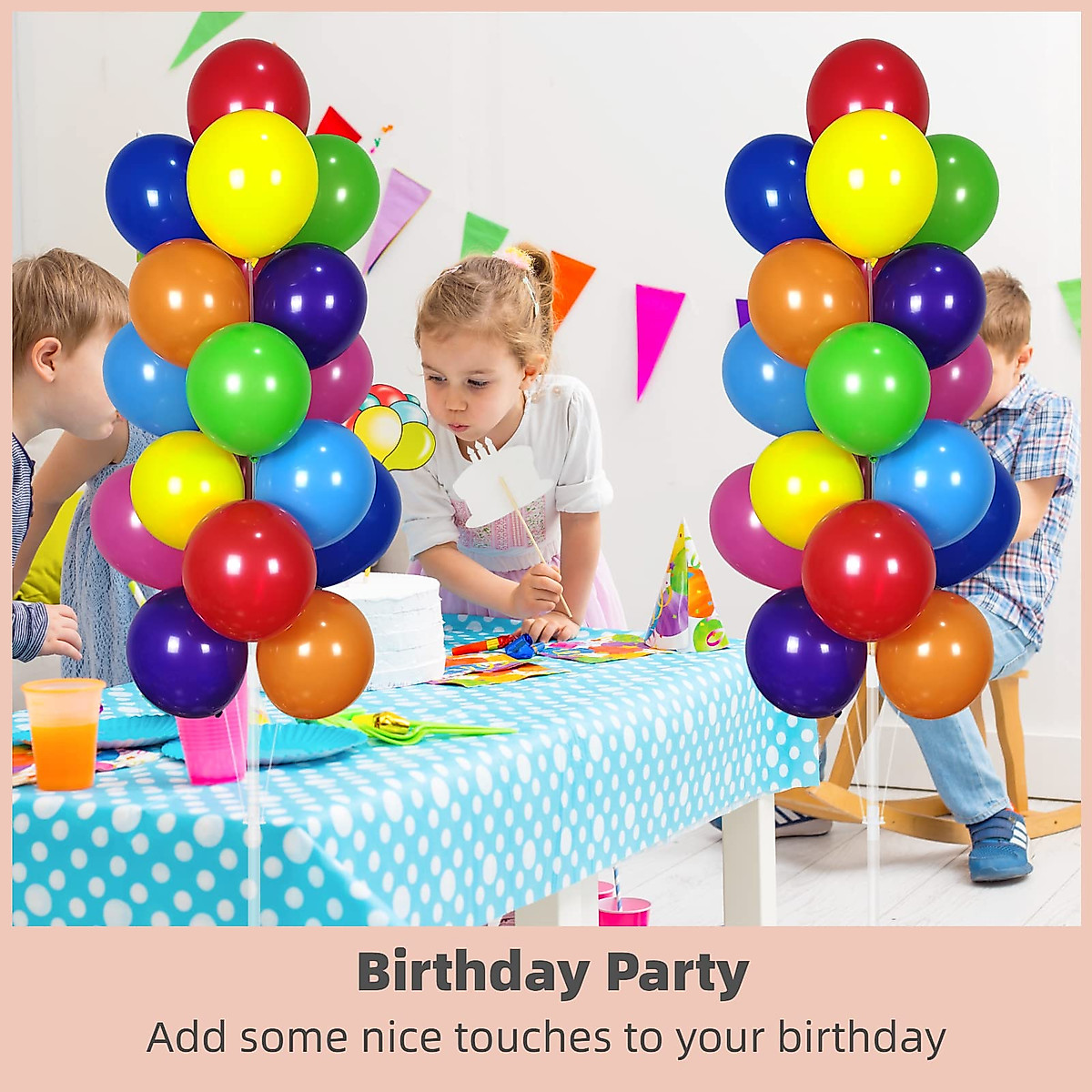 Balloon Column Kit Set of 2 With Balloons Included - Balloon Stand with Base, and Pole,Balloon Tower Backdrop Decoration for Wedding, Baby Shower, Birthday Party, or Bachelorette Parties (Rainbow)