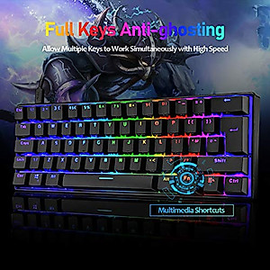 ZIYOU LANG MK21 Portable 60% Mechanical Gaming Keyboard Untra-Compact Type-c Wired with Light Up Chroma LED Backlit Non-Conflict 61 Key TKL Ergonomic for PS4 PS5 PC Mac Windows(Black/Blue Switch)