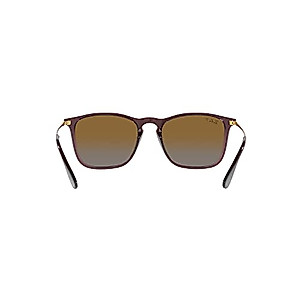 Ray-Ban Men's RB4187F Chris Low Bridge Fit Square Sunglasses, Transparent Brown/Grey Gradient Polarized, 54 mm