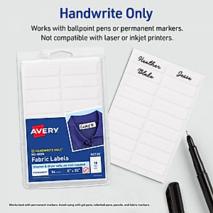 Avery No-Iron Fabric Labels, Washer & Dryer Safe, Handwrite, 1/2" x 1-3/4", 54 count (Pack of 1)