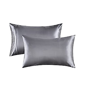 Alexandra's Secret Home Collection Satin Pillowcase for Hair and Skin, Pack of 2 - Feels Like Real Silk Pillow Cover - Satin Pillow Cases Set of 2 with Zipper Closure (Charcoal, Standard)
