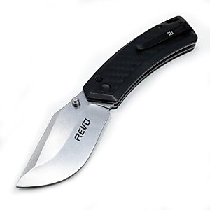 REVO Canyon Pocket Knife, 3" Engineered Steel Blade Button Lock Knife, Stainless steel handles with FRN scales, Versatile EDC for Hunting, Camping, Fishing (Black)