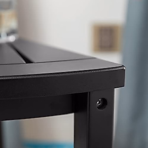 Forevich Shower Corner Bamboo Bench with Shelf, Corner Seat Shower Stool for Inside Shower Black