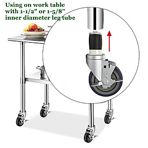 MySit 4 inch Work Table Caster Wheels for Commercial Kitchen Prep Tables, Expanding Stem Casters Set of 4 with Locking Brakes Fit Both 1-1/2" and 1-5/8" Leg Tube Adapter for Stainless Steel Worktable