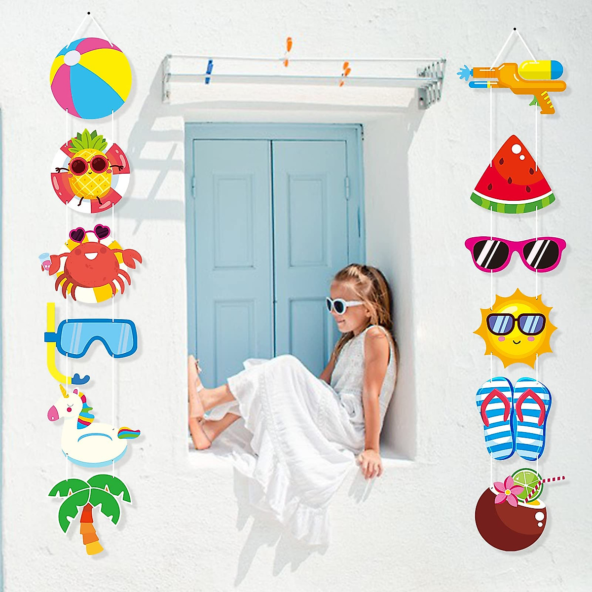 Summer Pool Hanging Banner Party Decorations Supplies Beach Luau Hawaii Holiday Door Porch Sign Cutouts Cool Summer Garden Hanging Banner for Boys and Girls Birthday Party Supplies Wall Door Party