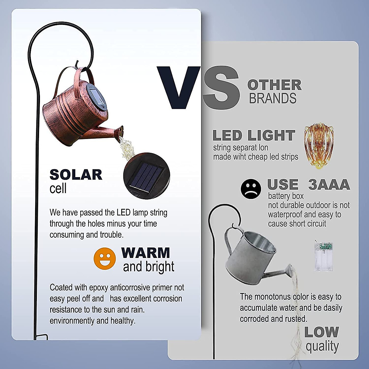 Solar Watering can with Garden Decor Lights-Star Shower Art LED Solar Twinkle Lights Outdoor Waterproof, Fairy Light Firefly Copper Wire Bunch with Bracket, Metal Decor for Home Pathway Patio Yard