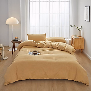 FACE TWO FACE Bedding Duvet Cover Set 3 Pieces 100% Washed Cotton Duvet Cover Linen Like Textured Breathable Durable Soft Comfy (Full, Ginger)