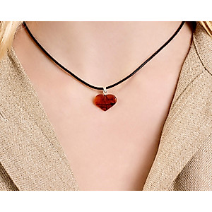 Generic Genuine Amber Necklace for Women, Handmade Baltic Polished Amber Pendant with Cord (Clear Cognac HEART) Clear,Amber