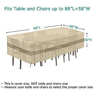 SunPatio Patio Rectangular Table and Chairs Cover, Heavy Duty Waterproof Outdoor Furniture Set Cover for Dining Set, Weather Resistant Conversation Sectional Set Cover, 90''L x 60''W x 30''H, Beige