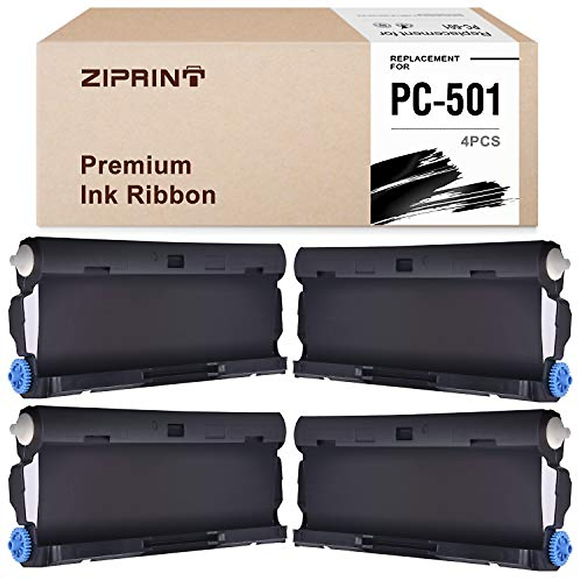 ZIPRINT 4 Pack PC501 PC 501 Compatible with Brother PC501 Fax Cartridge with Roll for use in Brother FAX 575 Fax Printers (Black)