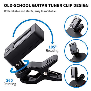 JOYO Guitar Tuner Clip on Digital Electronic Tuner for Guitar, Bass, Ukulele, Violin, Mandolin, Acoustics Calibration Tuner (JT-01, Black, 1PC)