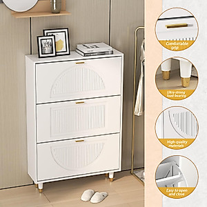 vinform Entryway Shoe Cabinet, Shoe Storage Cabinet with 3 Flip Drawers, Slim Shoe Cabinet for Hallway, Narrow Shoe Storage Cabinet, White Shoe Rack Storage Cabinet(W31.5 x D9.45 x H47.24)