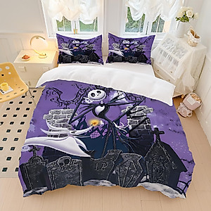 OYUXMAS Nightmare Before Christmas 3D Duvet Cover Set 2 Pieces Set-with 1 Pillowcases 100% Microfiber Soft Comfortable Durable Duvet Cover Bedding Set (Twin Size, No Comforter)