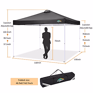 COBIZI 10x10 Ez Pop Up Canopy Tent with 4 Sidewalls Commercial Instant Gazebo Tents for Parties,Waterproof Adjustable Outdoor Patio 10x10 Heavy Duty Canopy Party Tent with 4 Sand Bags,8 Stakes(Black)
