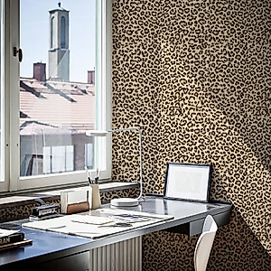 Simon&Siff Leopard Peel and Stick Wallpaper 17.3"x60" Black/Brown Vintage Animal Removable Wallpaper Renter Friendly Waterproof Modern Contact Paper for Bedroom Bathroom Cabinet