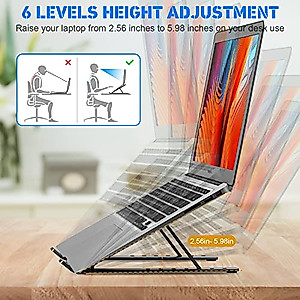 Welan Laptop Stand, MacBook Stand Adjustable Laptop Stand for Desk Portable Computer Stand Aluminum Laptop Holder Ergonomic Cooling Stand Compatible with MacBook Pro Air HP Lenovo Dell 10-18" Black