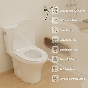 Simple Project 16inch Two-piece Elongated Toilet Single Flush 1.28gpf Toilet With Comfortable Soft Close Seat, Toilets For Bathrooms Comfort Height Elongated - White