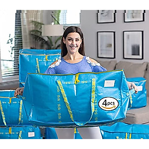 Extra Large Heavy Duty Moving Bags,Storage Bags with Handles for Packing ,4 Large Totes,Waterproof Oversized Organizers,Reinforced Puncture Resistance and Strong Zipper Pulls,Alternative To Moving Box