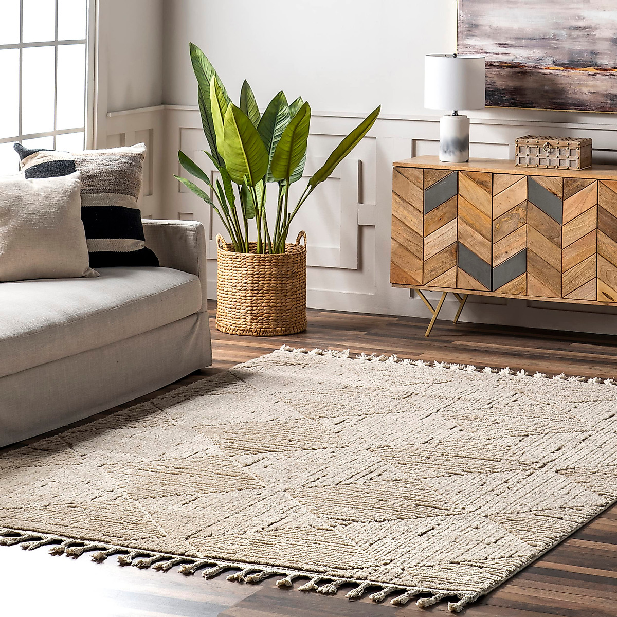 nuLOOM Kerry Geometric 4x6 Area Rug for Living Room Bedroom Dining Room Kitchen, Beige