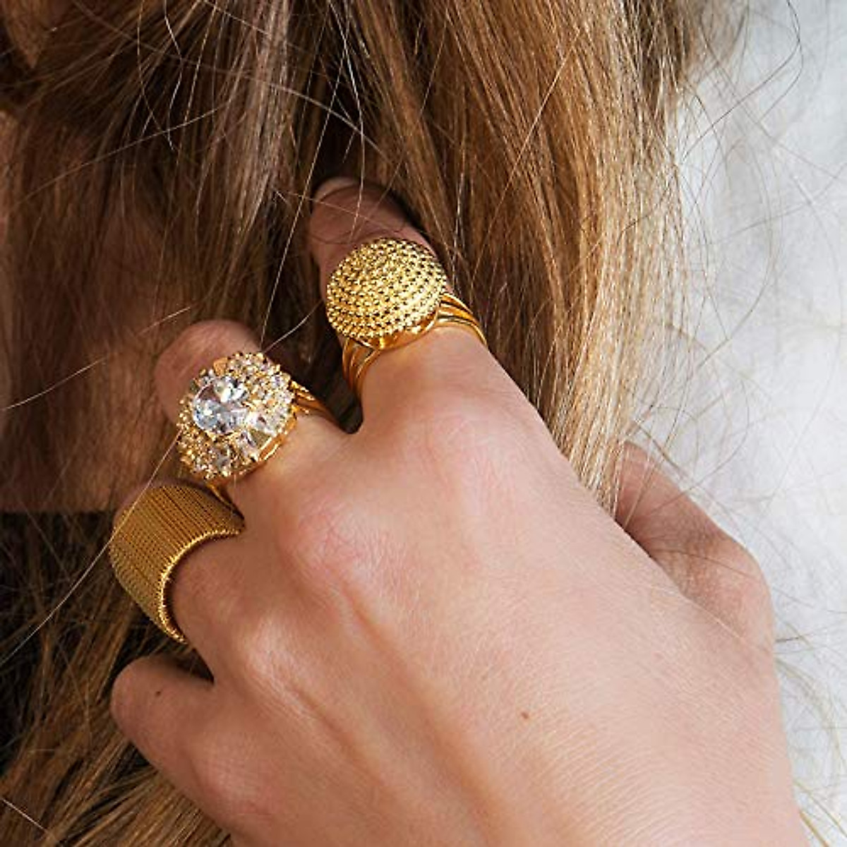 Fireworks Yellow Gold Ring for Women, Half Textured Sphere Party Cocktail Costume Jewelry for Women (11.5)