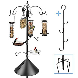 Bird Feeding Station Kit Bird Feeder Pole Wild Bird Feeder Hanging Kit with Suet Cage Bird Bath Mesh Tray Fruit Hook Double W Hook for Attracting Wild Birds and Planter Hanger Lights