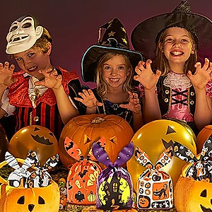 AhfuLife 120 PCS Halloween Treat Candy Bags, 6 Designs Halloween Goodie Bags for Trick or Treat, Small Cute Rabbit Ears Halloween Snack Bags for Halloween Party Supplies Favors