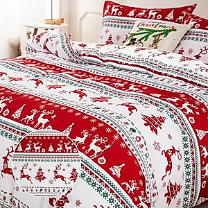Luxudecor Christmas Duvet Cover Set Queen Size Deer Snowflake Christmas Tree Duvet Cover Soft Microfiber Bedding Set with Pillowcase for Christmas New Year (3pcs, 90"x90")