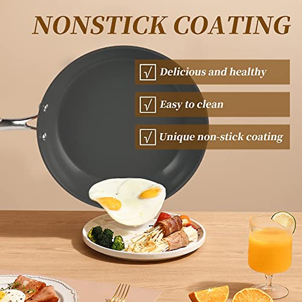 Flamingpan 10.5 Inch Nonstick Frying Pan, Internal Ceramic Coating, Smooth and Easy to Clean, Non-stick Frying Pan has great permeability and versatility, Skillet for Use in Family, Party and Party.