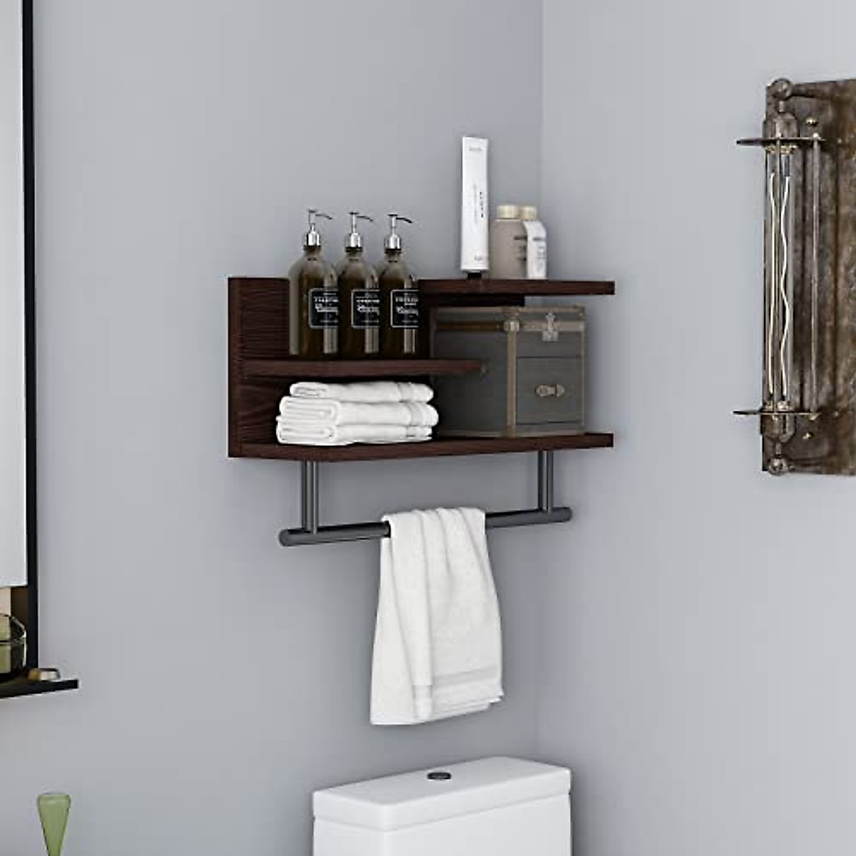 LAPTAIN 3-Tier Floating Shelf with Towel Bar, Bathroom Shelf Wall Mounted, Utility Storage Shelf Rack for Bathroom Kitchen Bedroom Living Room, 24 inch