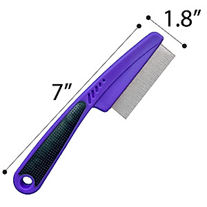 LLTGMV Flea Comb with Rubber Handle, Cat and Dog Flea Comb, Stainless Steel and Plastic, Medium, Purple