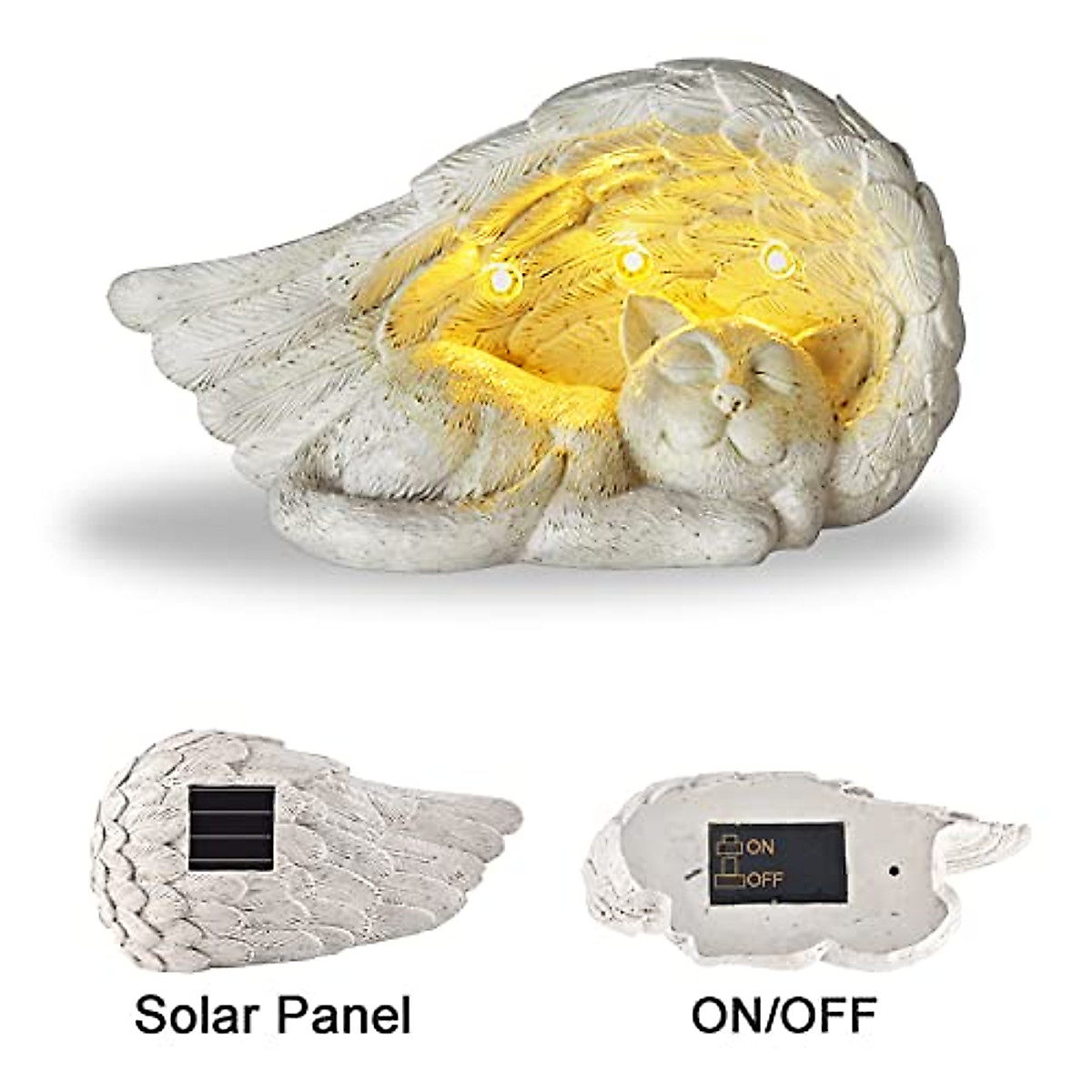 JOHOO Solar Cat Pet Memorial Statue, Cat Memorial Stone Hand-Painted Resin Pet Loss Sympathy Remembrance Gifts with Solar Light Outdoor