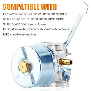 QAZAKY Carburetor Compatible with Toro Powerlite CCR1000 38170 38171 38172 38173 38175 38176 38177 38178 38182 38183 38190 38191 38195 38196 38400 38405 Craftsman Tecumseh Yardmachine Sears Snowblower