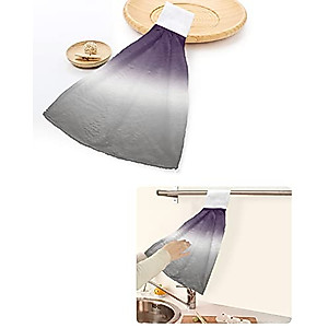 Stove Towels Hanging Kitchen Towels with Loop Deep Purple Gradient to Gray Absorbent Soft Tie Towels for Kitchen Bathroom Toilet Home 1 Pcs