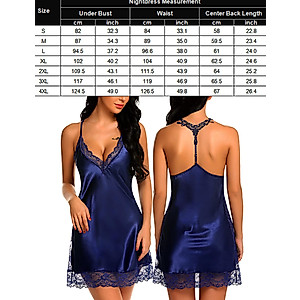 Avidlove Satin Women Lingerie Lace Chemise Deep V Neck Babydoll Sleepwear Blue Small
