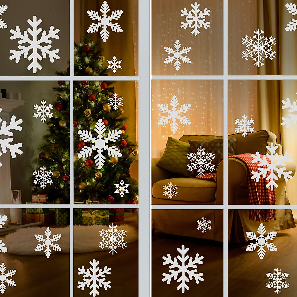Kesoto Christmas Decoration Snowflake Window Clings Glueless PVC Wall Stickers for Windows Glasses, 10 Sheets