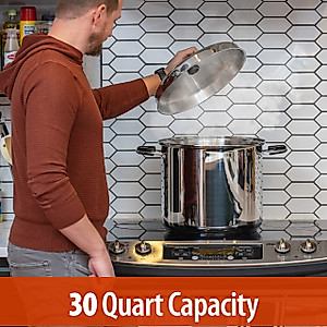 Maxam 30 Quart Stock Pot & Steamer Basket Set - Waterless Cooking & High Heat-Retention - Soup Pot w/Lid for Cooking & Serving