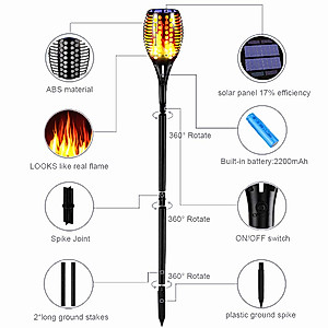 Topmante Upgraded Solar Torch Lights,96 LED Waterproof Flickering Dancing Flames Torches Light Outdoor Solar Landscape Decoration Lighting Auto On/Off Pathway Lights for Garden Patio Yard(4 Pack)