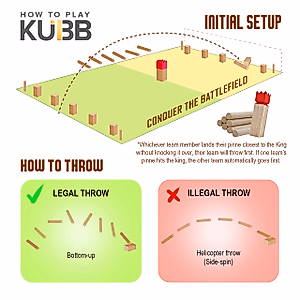 AGREATLIFE Kubb Yard Game Set Made of Rubberwood Viking Chess Pieces - Comes with 2 Extra Pieces and an Extra Large Carrying Bag - Great for Backyard and Camping Games, Family reunions