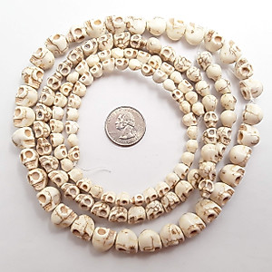 White Magnesite Turquoise Skull Size 6x8mm 15.5" Strand