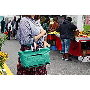 RSVP International Collapsible Market Basket Aluminum Frame, Large Zip Side Pocket, 17x11x18", Turquoise