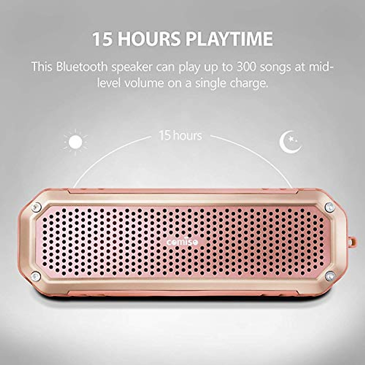 COMISO Bluetooth Speakers with Lights, Loud Dual Driver Wireless Portable Speaker, HD Audio Enhanced Bass, Built in Mic Clear Call Support Aux Input, TF Card, FM Radio Long-Lasting Battery Life (Pink)