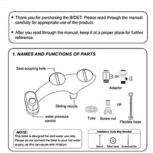 WOHPNLE Toilet Bidet Attachment, Dual Nozzle Single Cold Water Toilet Bidet Sprayer Nonelectric Toilet Attachment for Bathroom(EU (3/8))