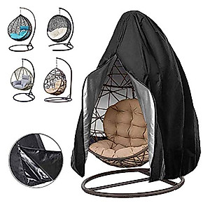 Oslimea Patio Hanging Egg Chair Cover, Waterproof with Zipper, Wind-Proof Swing Egg Chair Cover with Bottom Buckle, Outdoor Wicker Single Seat Egg Chair Covers, Black