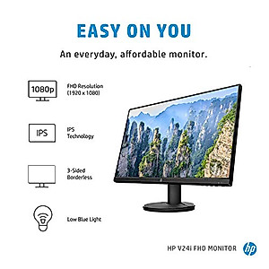 HP V24i FHD Monitor | 23.8-inch Diagonal Full HD Computer Monitor with IPS Panel and 3-Sided Micro Edge Design | Low Blue Light Screen with HDMI and VGA Ports | (9RV15AA#ABA) (Renewed)