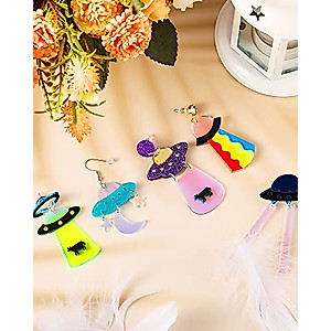 MTLEE 5 Pairs UFO Aliens Acrylic Earrings Cosmos Weird Earrings Women Novelty Fun Earrings Halloween Alien Earrings Glitter Space Earrings Cute Dangle Earrings for Girls, Multiple Colors