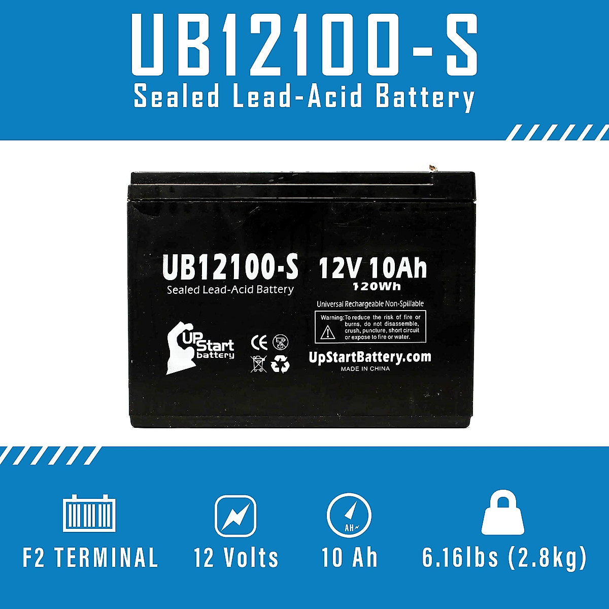 Upstart Battery 2X Pack Replacement for Neuton Mowers CE5 Battery - UB12100-S Universal Sealed Lead Acid Battery (12V, 10Ah, 10000mAh, F2 Terminal, AGM, SLA)