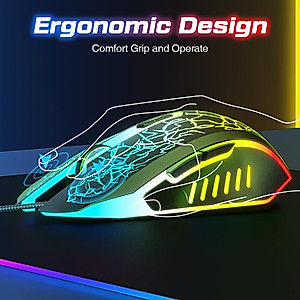 VersionTECH. Wired Gaming Mouse, Computer Mouse Ergonomic Mice with 7 LED Lights RGB Backlit, 6 Programmable Buttons, 4 Adjustable DPI for Laptop PC Gamer Desktop Chromebook Mac Games-Black