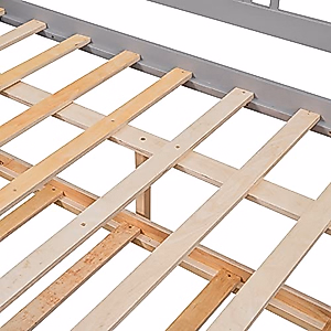 Merax Full Size Daybed Wood Bedframe with Twin Size Trundle and Guardrail for Girs and Boys Bedroom