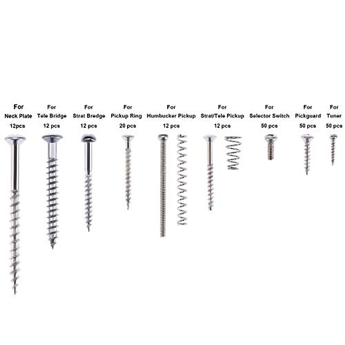 Canomo 254 Pieces Electric Guitar Screw Kit (9 Types) with Springs for Electric Guitar Bridge, Pickup, Pickguard, Tuner, Switch, Neck Plate, Guitar Strap Buttons and A Elbow tweezers, Chrome